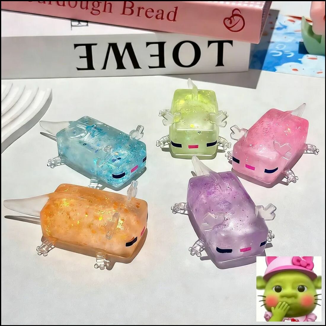 Антистресс-игрушка Клей-клай ахолотль , Minecraft 5 шт