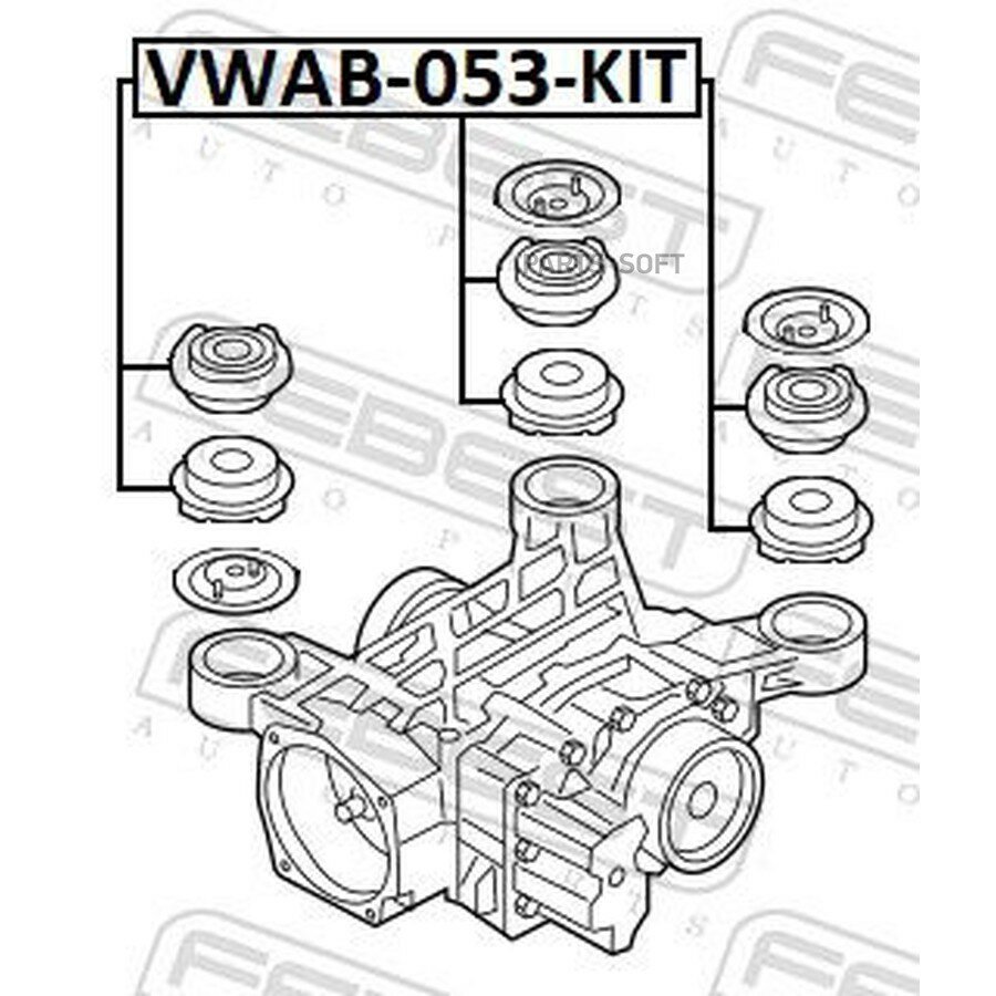 Сайлентблок дифференциала VW Passat (B6, B7, CC), Tiguan заднего (комплект) \ FEBEST VWAB-053-KIT FEBEST VWAB053KIT | цена за 1 шт