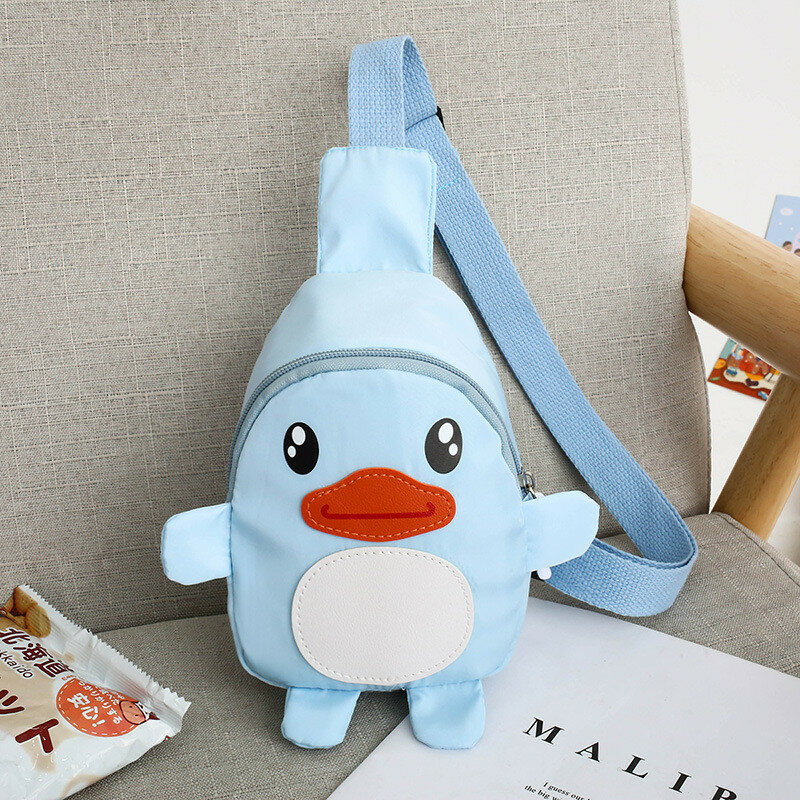 Милый и яркий рюкзачок с принтом утки для детей, нейлоновый, с плечевым ремнем, синий