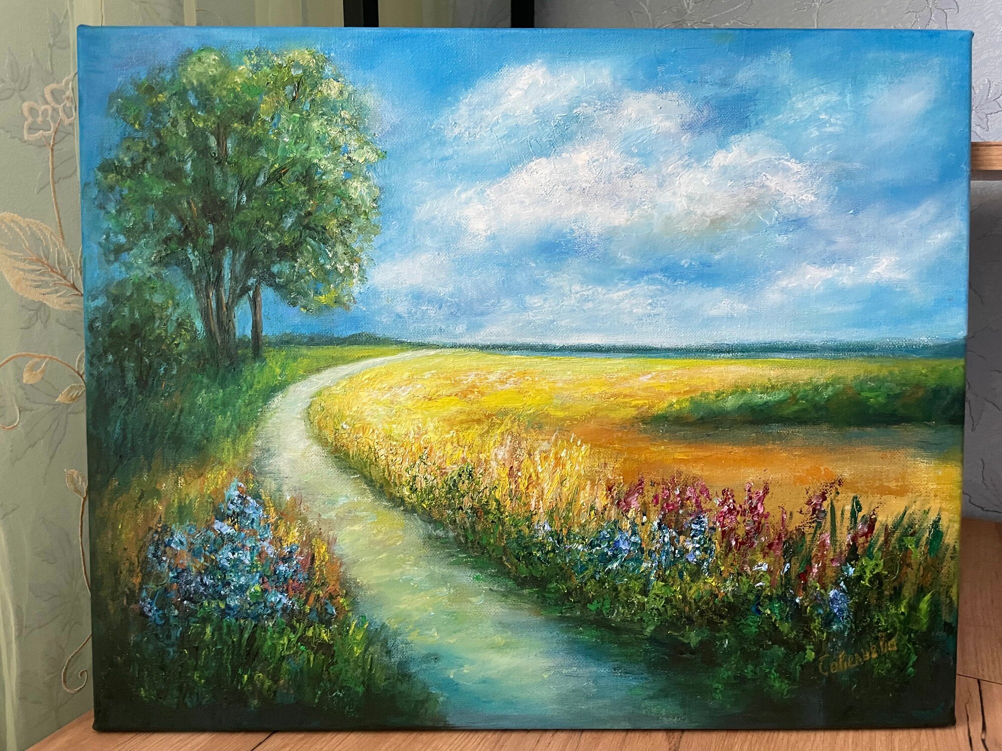 Картина "Летний пейзаж", масло, холст на подрамнике (лен, хлопок) 40x50 см.