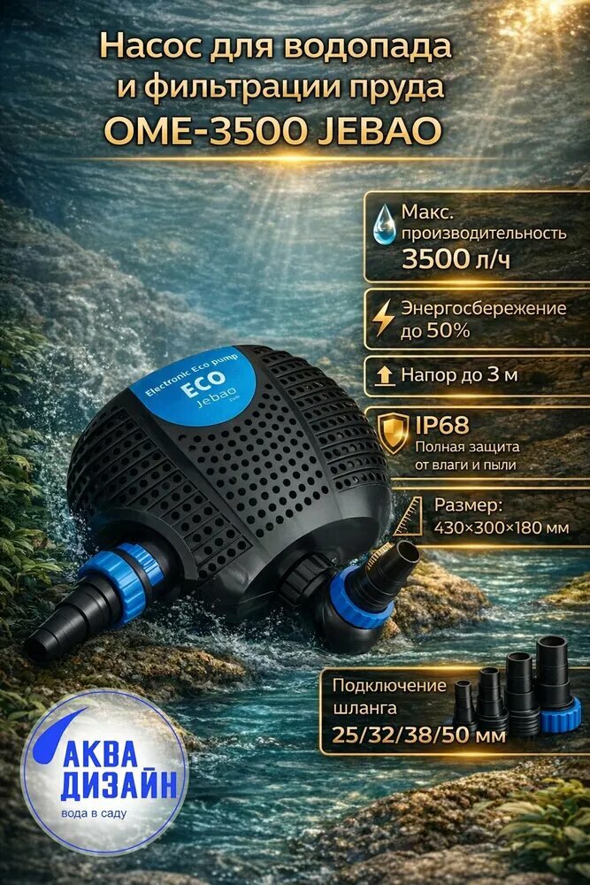 Насос для водопада и фильтрации пруда OME-3500 JEBAO (3500л/ч; 25W; h-3м )