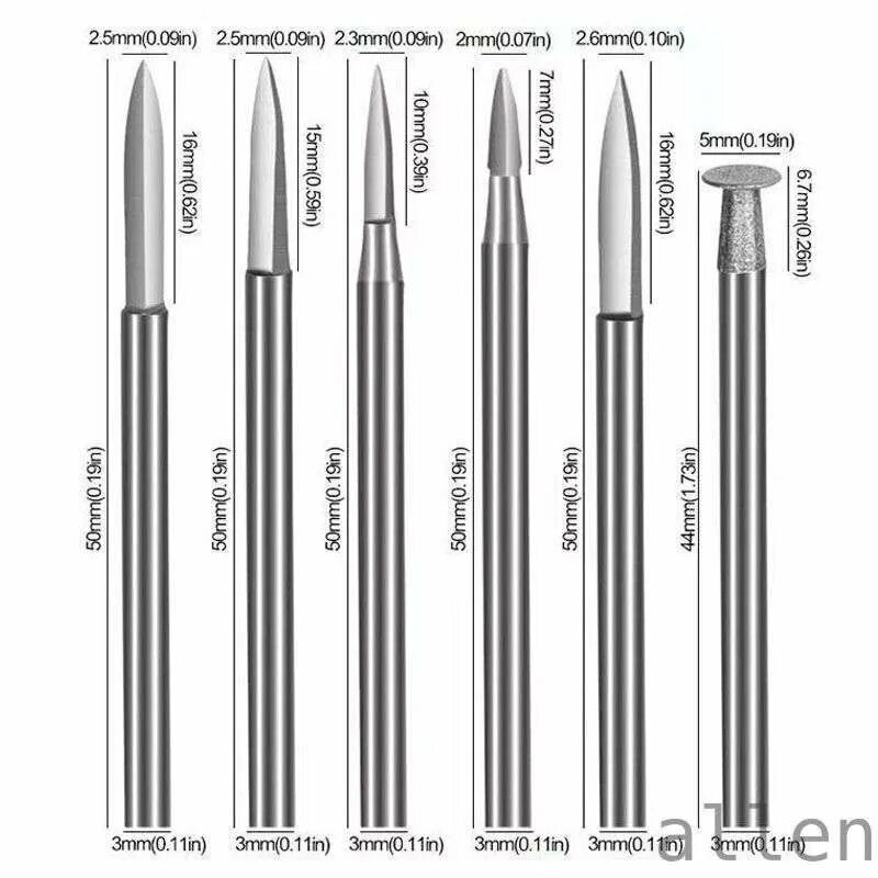 Гравировальные резцы по дереву для гравера, бормашинки (набор из 5штук)