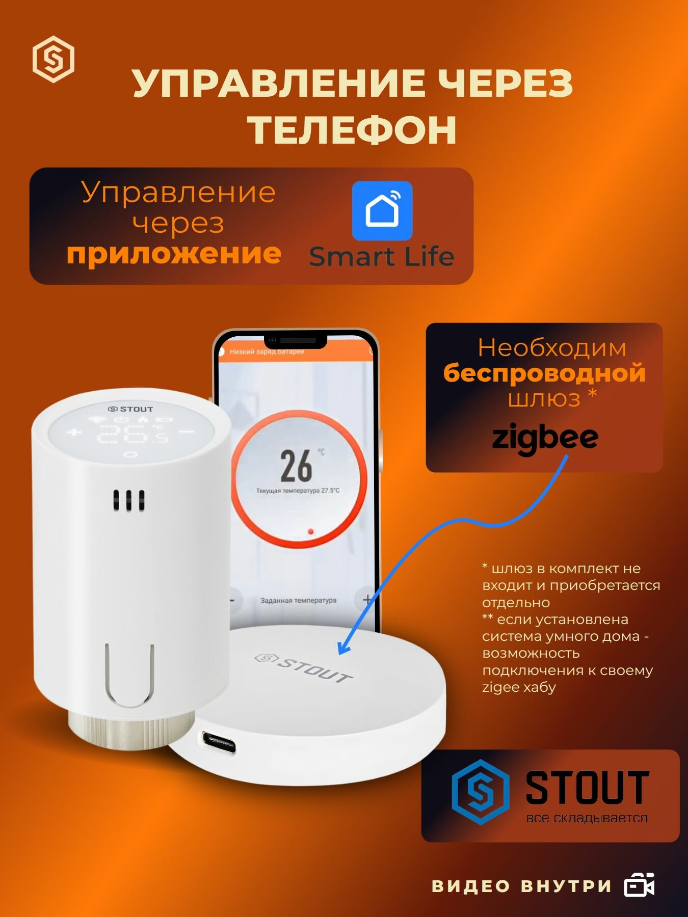 Умная термоголовка Stout, Zigbee — фото 1