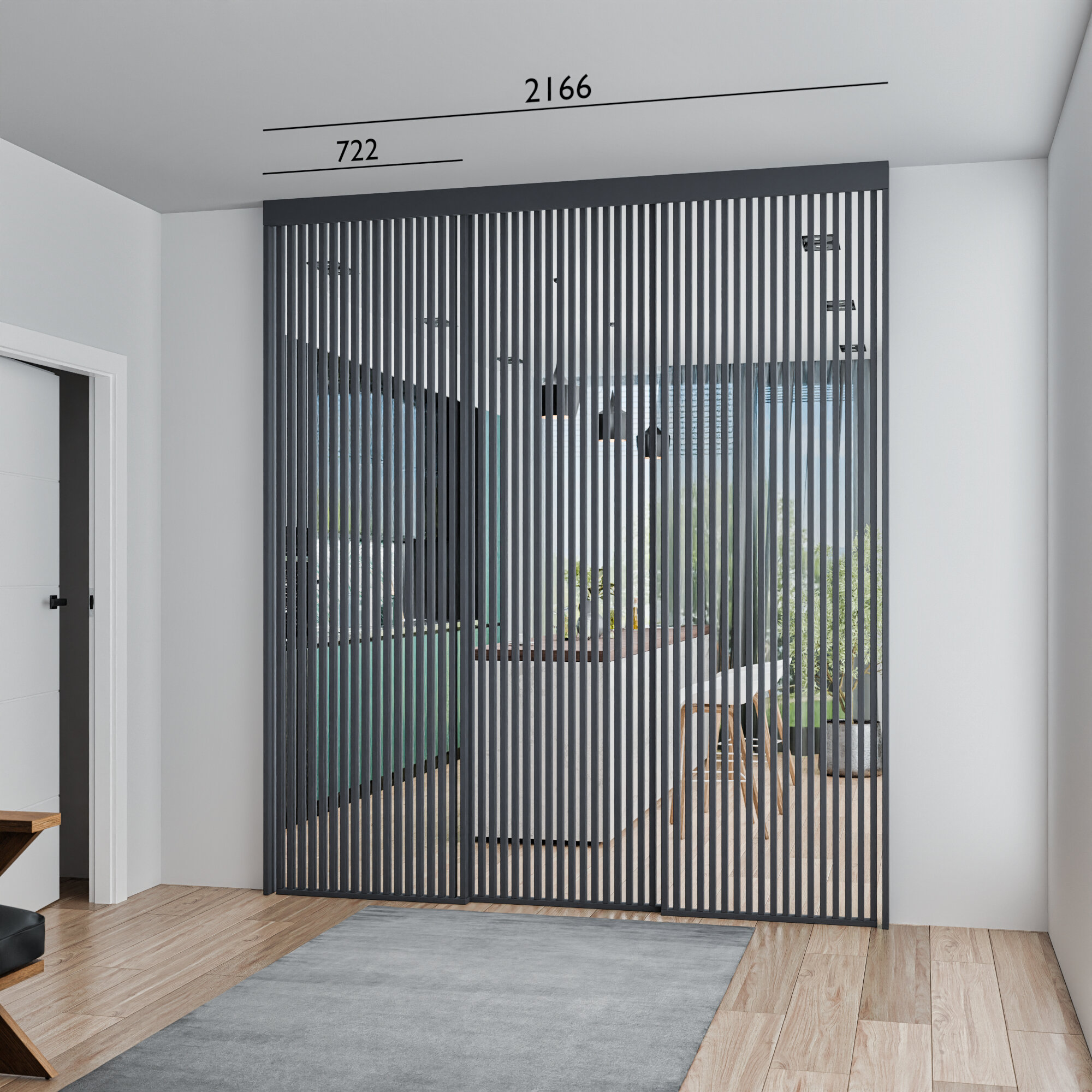 Межкомнатная реечная дверь 2166 мм , 3 модуля , Лдсп( Графит)
