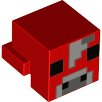 Деталь Lego 19727pb008 Creature Head Pixelated with Black Eyes and Nostrils, Light Bluish Gray and Dark Bluish Gray Nose, and Forehead with Light Bluish Gray Pixel Between Eyes Pattern (Minecraft Mooshroom)