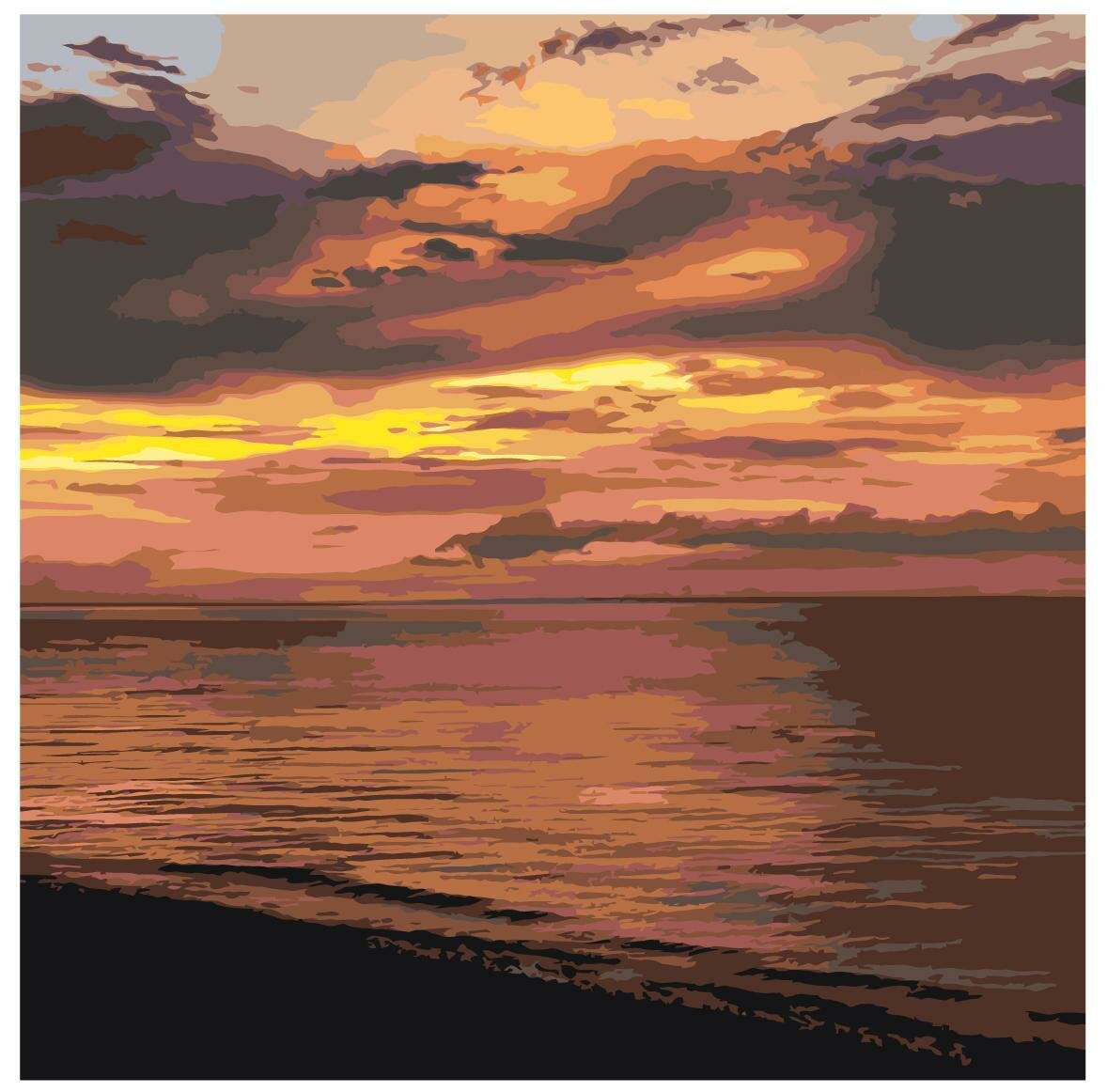 Картина по номерам, 40 x 40, ETS303-2, море, пейзаж, небо, закат, солнце, волны, берег, океан