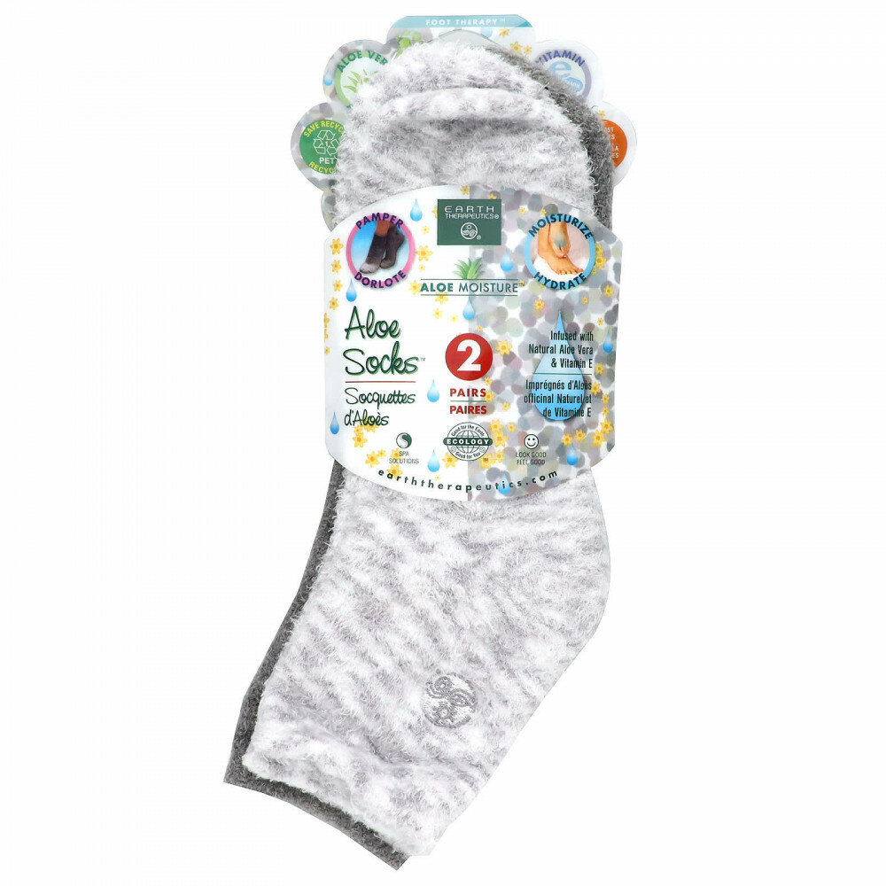 Earth Therapeutics, Aloe Moisture™ и Aloe Socks™, серый и белый, 2 пара