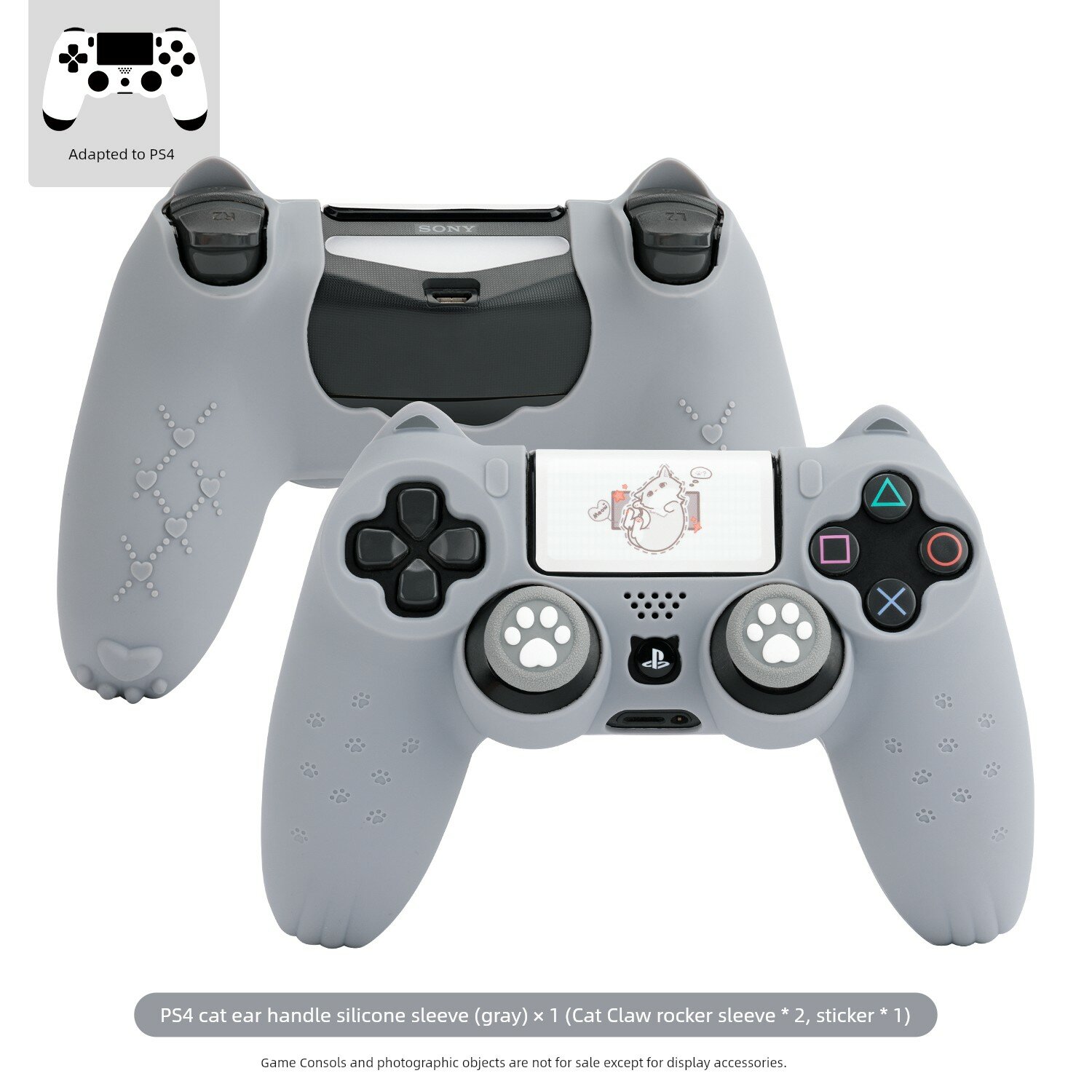 Чехол с котячьими ушами из силикона для PS4 контроллера с защитным покрытием - Серый
