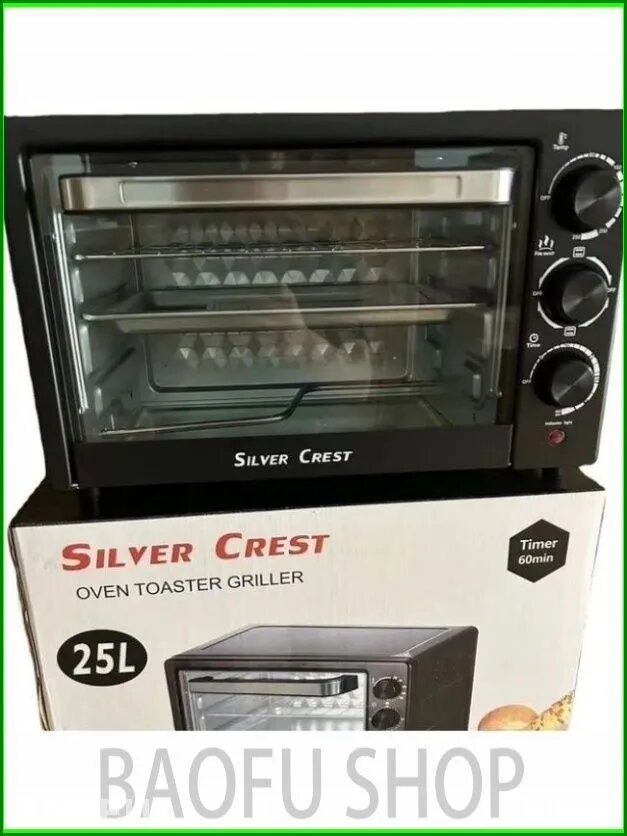 Мини-печь Silver Crest 25L для дома, черный/белый, верхний и нижний нагрев, таймер
