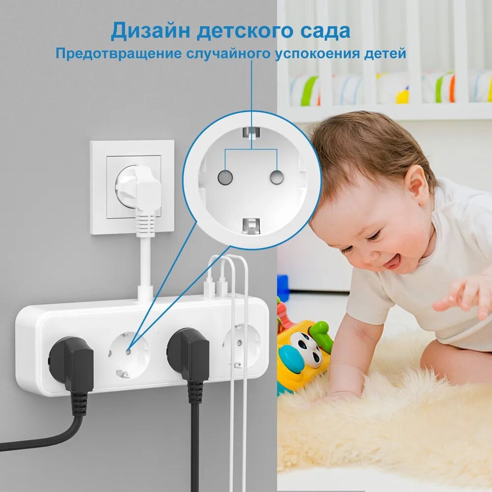 HITRENDS Разъем европейского стандарта 4A3U-белый-длина 5 см * 1,5 кв.