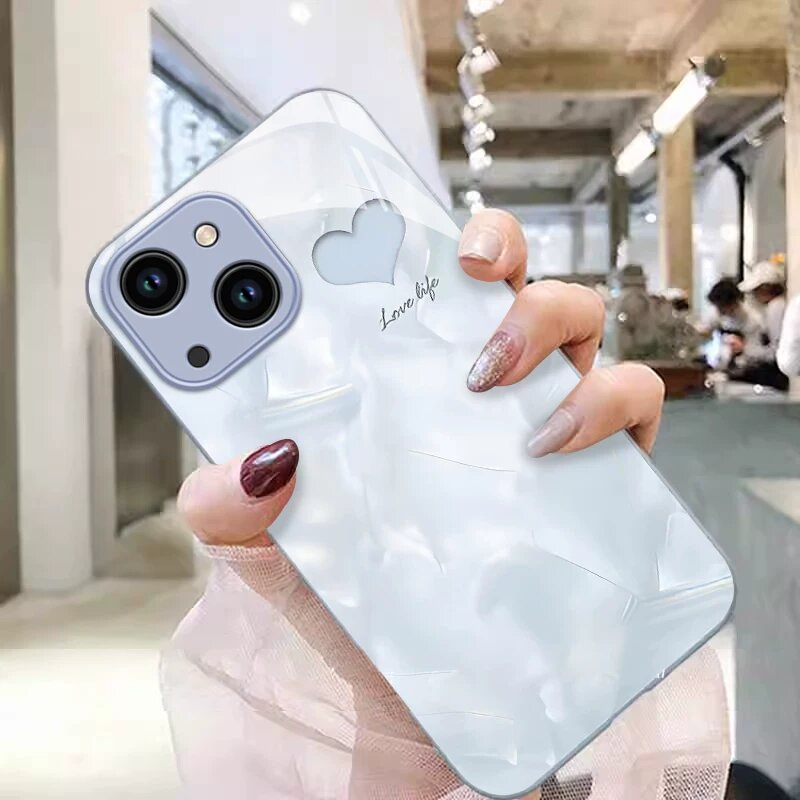 Чехол для iPhone 15 Pro с 3D-сердцем в шелл-форме, металлическим покрытием, цвет Пацифик Блю