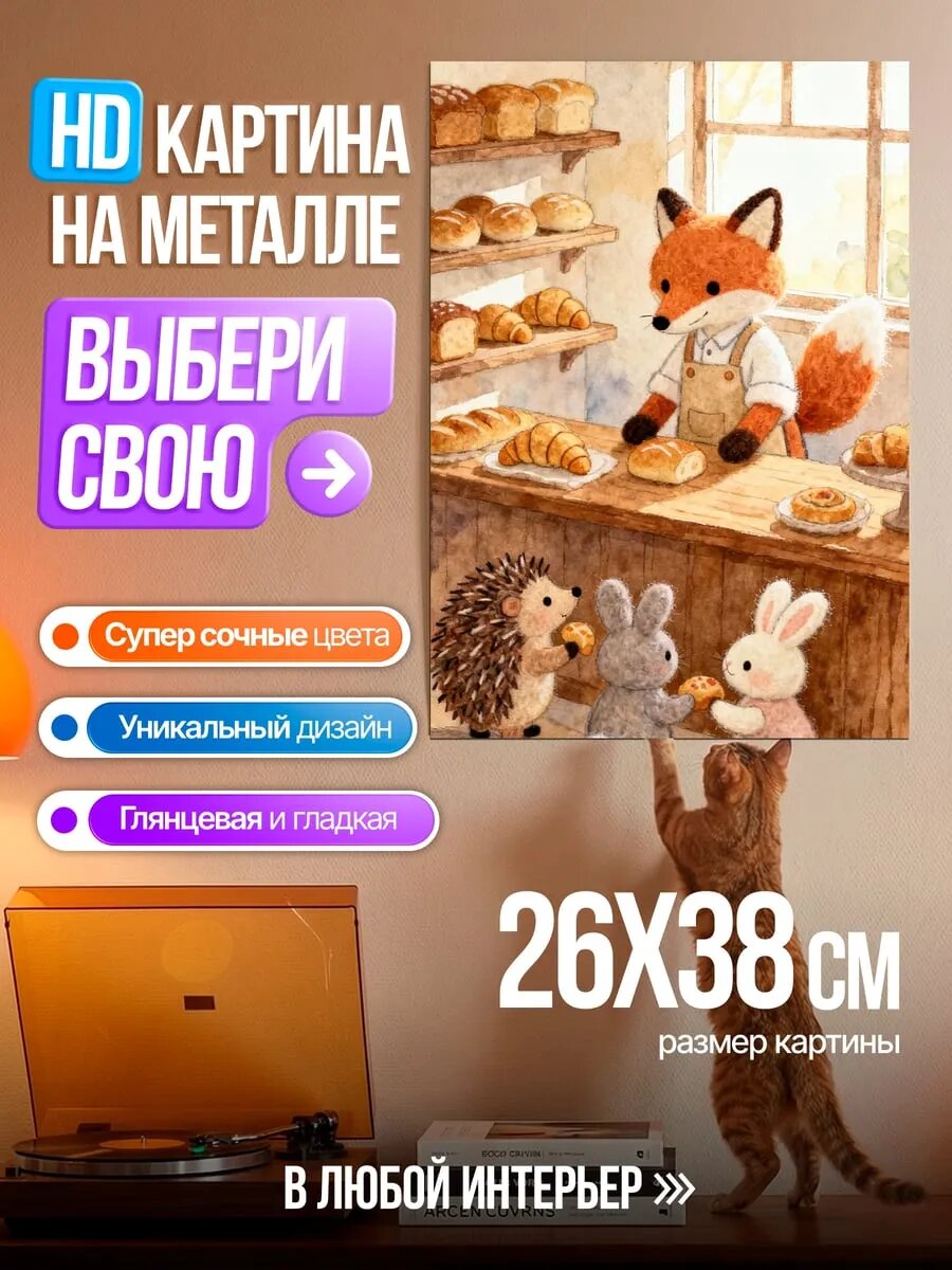 Картина на HD металле Лис печет булочки
