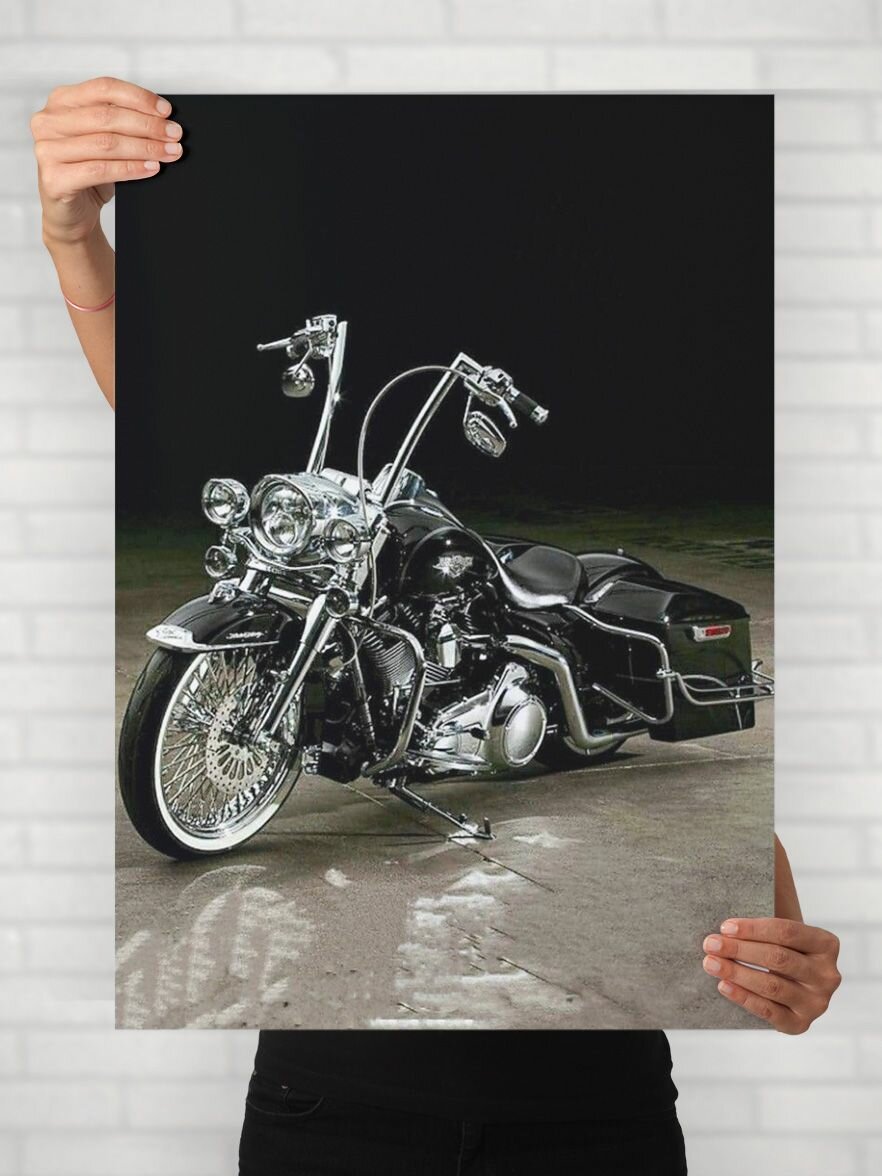 Плакат на стену для интерьера Мотоцикл (Harley-Davidson Road King 5) - Постер по мото и байкам формата A2 (42x61 см)
