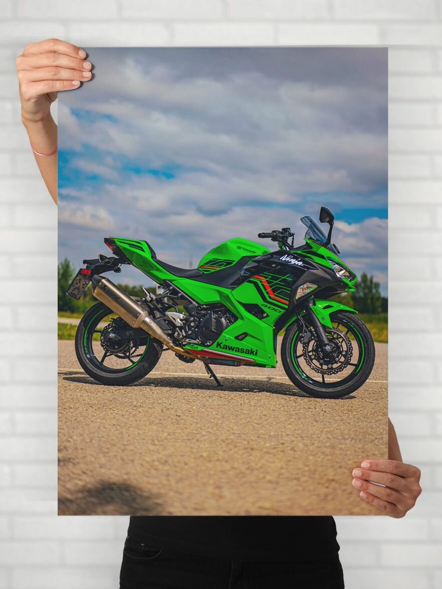 Плакат на стену для интерьера Авто и Мото (Кавасаки Нинзя 400 - Kawasaki Ninja 400) - Постер по транспорту формата A1 (61x84 см)