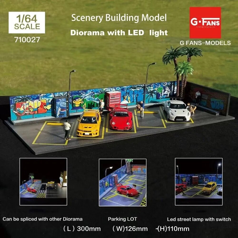 G - FANS 1:64 Набор Для Создания Сюжетной Модели Автомобиля: Гараж И База Для Городской Сцены Со Светодиодными Лампами