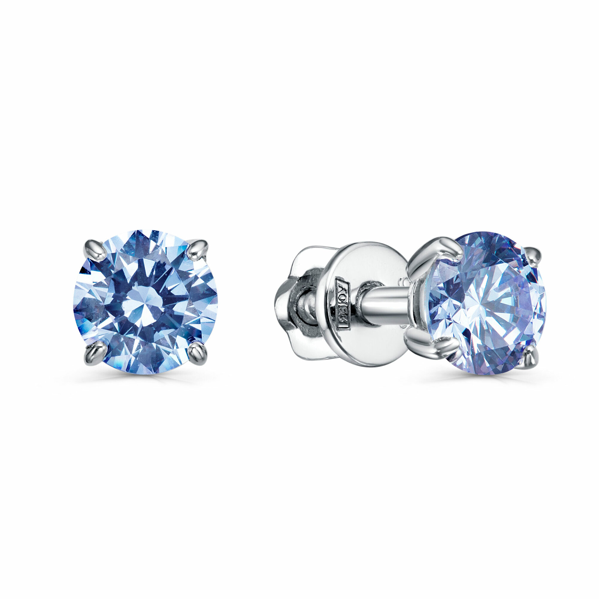 Серьги пусеты, серебро, 925 проба, родирование, фианит