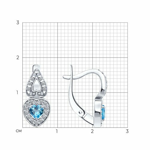 Серьги серебро, 925 проба, родирование, фианит, топаз, длина 1.7 см, , голубой — фото 1