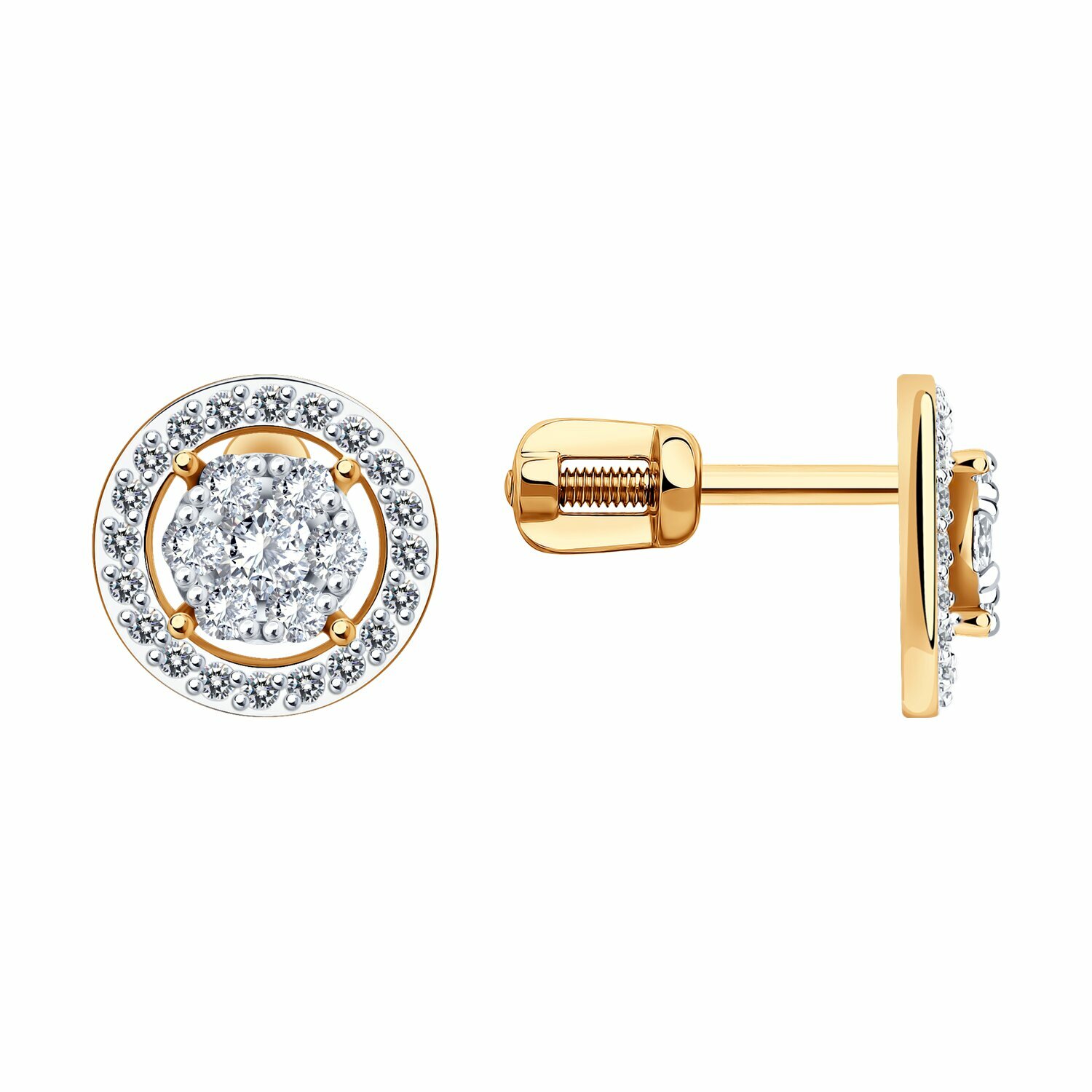 Серьги пусеты, красное золото, 585 проба, фианит