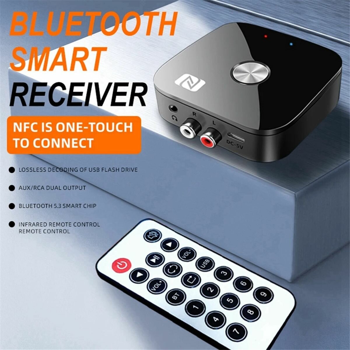 NFC Bluetooth 5.3 аудиоресивер 3,5 мм AUX стерео HIFI музыкальный беспроводной адаптер USB U-Disk Play пульт дистанционного управления-