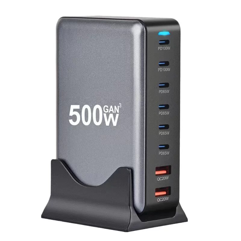 500Вт 8-портовое USB-C GaN быстрое зарядное устройство с технологией PD, серый цвет - совместимо с устройствами Apple,