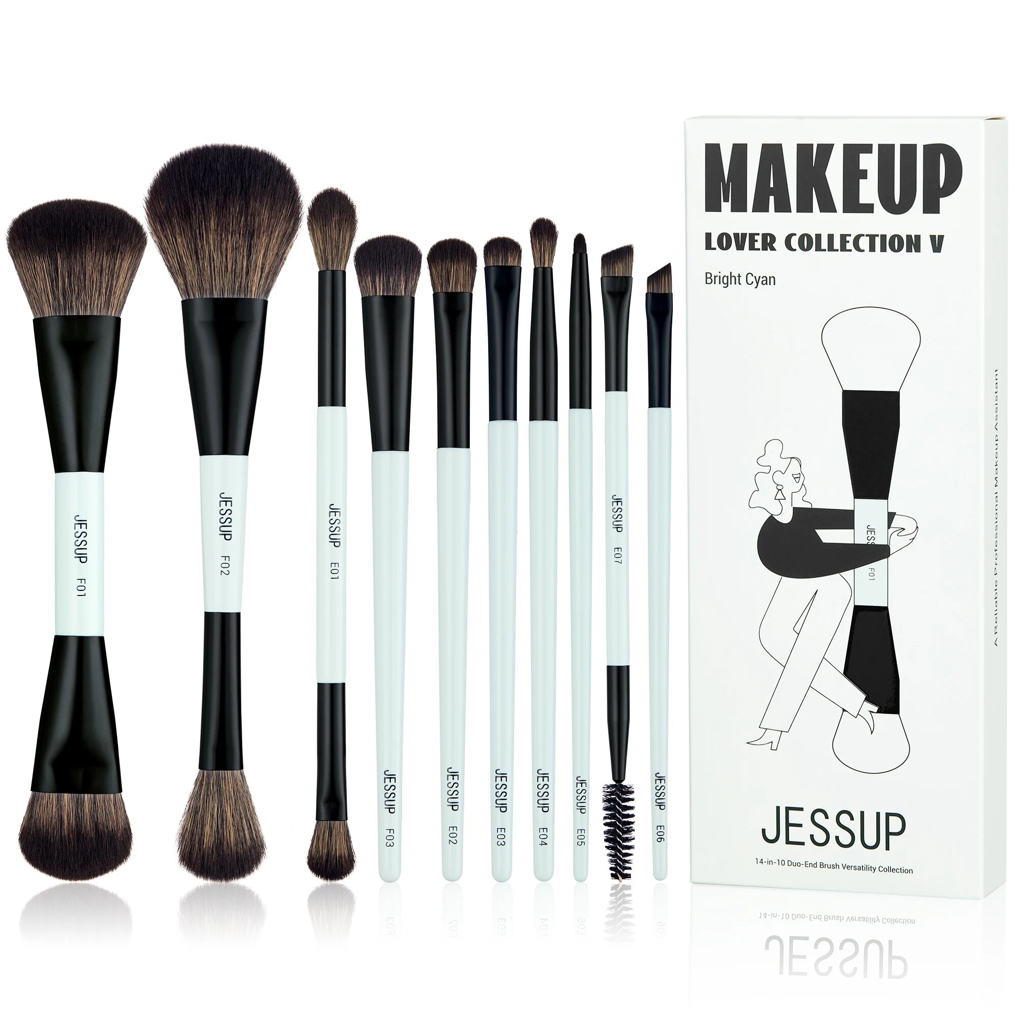 Набор кистей для макияжа Jessup Lover Collection V, Bright Cyan, T500(10PCS)