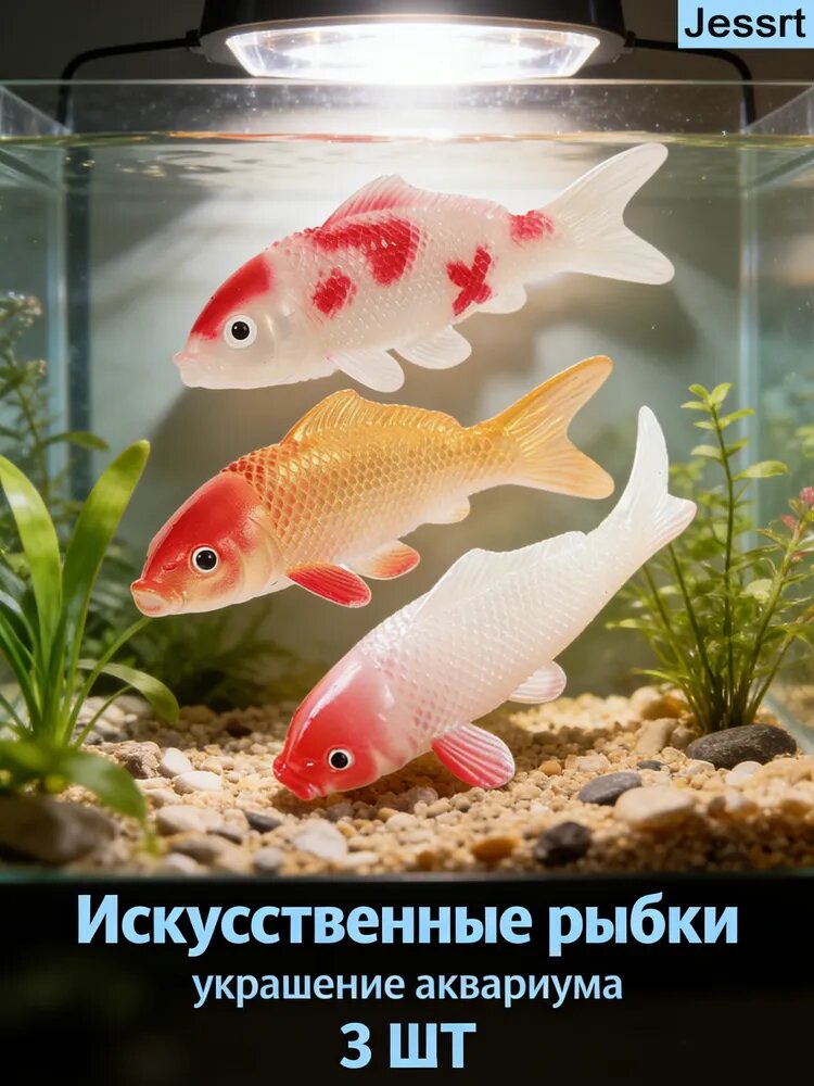 Муляжи рыб кои из пластика для украшения аквариума и водоёма, набор из 3 штук