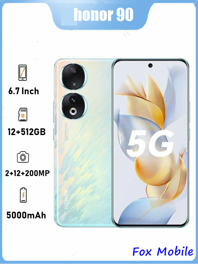Honor Смартфоны Honor 90 12+512 ГБ синий Global поддержка NFC Google Мобильные телефоны
