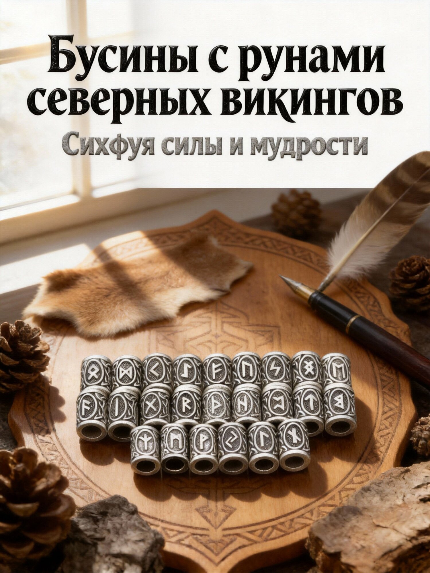 Бусины руны викингов, набор из 24 шт разных дизайнов для бороды, волос и браслетов из прочного сплава в винтажном серебре и темной бронзе