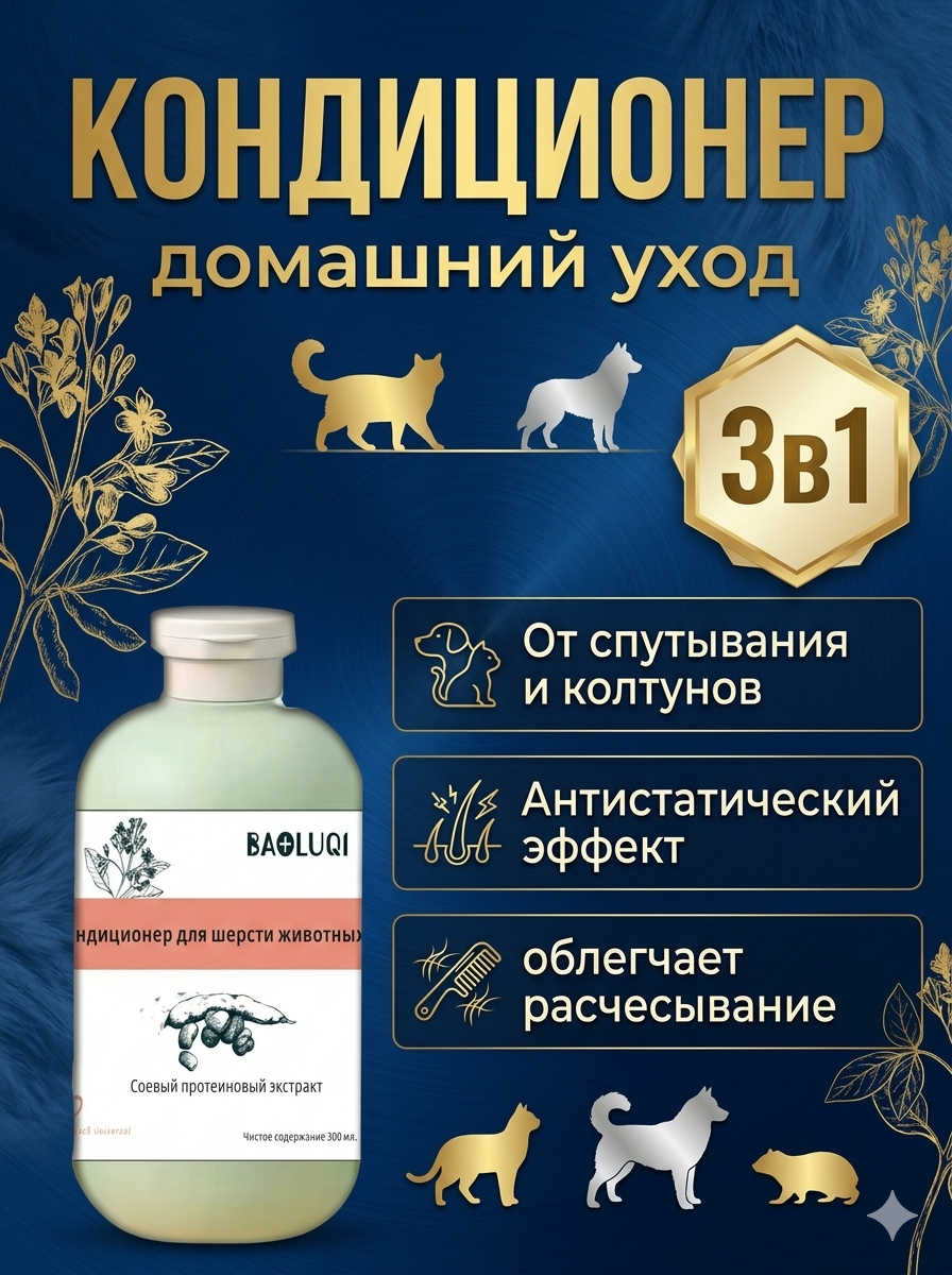 Кондиционер для собак и кошек, бальзам от колтунов, увлажняющий и смягчающий, для легкого расчесывания шерсти 300 мл