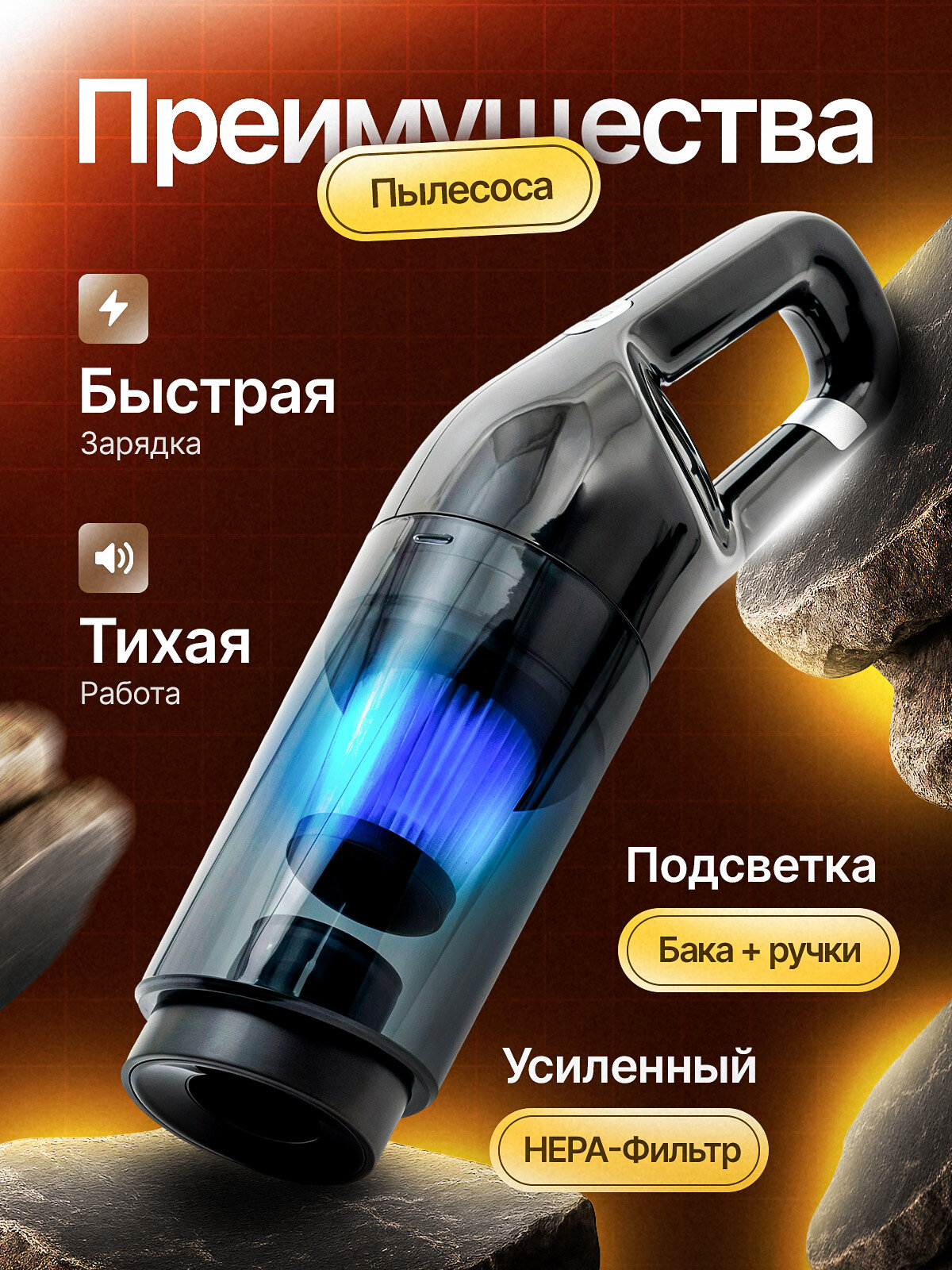 TECHLAB Пылесос для автомобиля ручной беспроводной / автопылесос мощный