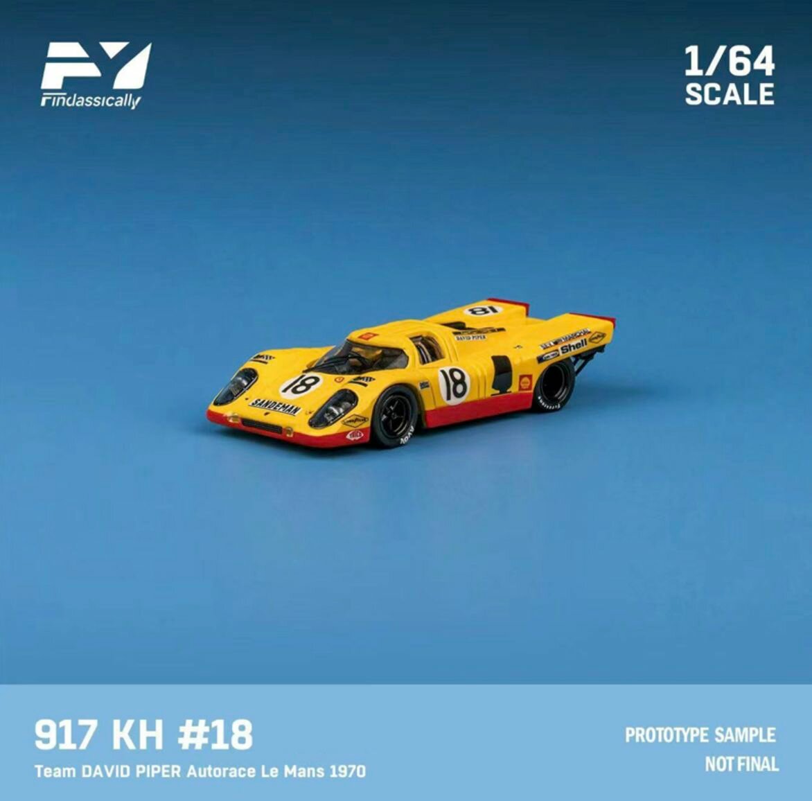 Коллекционная машинка Findclassically 1:64 Porsche 917K Yellow White Shell #18