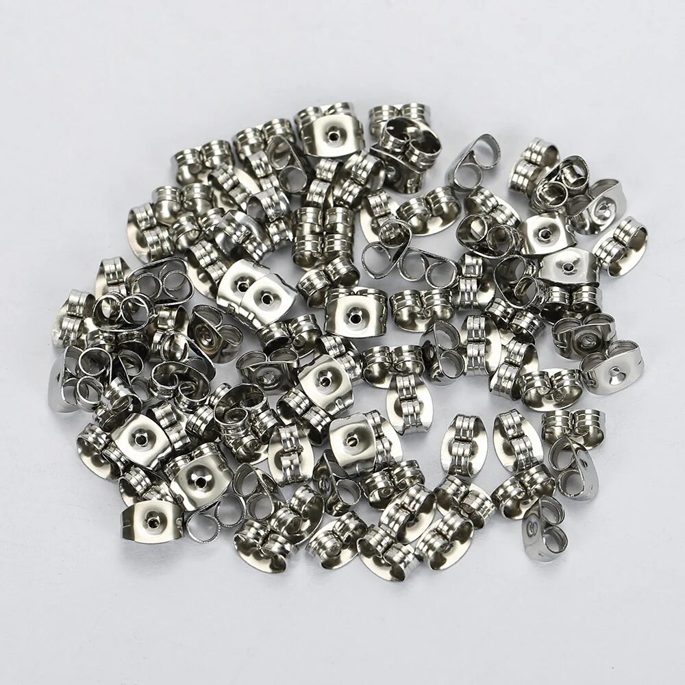 Заглушки для сережек-гвоздиков Ailimi, 100 шт, нержавеющая сталь