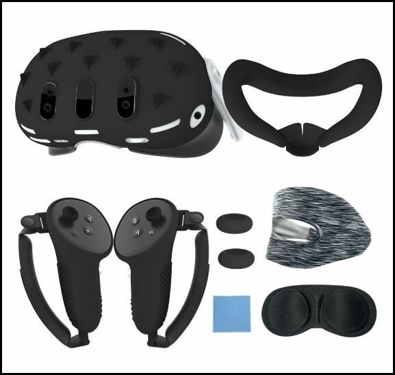 Набор Oculus Quest 3 VR из 7 предметов: чехол для консоли, чехол для контроллера, силиконовая маска, крышки-качалки и ткань для очистки линз