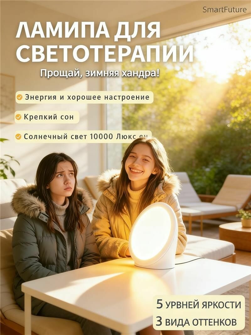 Лампа для светотерапии 10000 Люкс, SAD лампа солнечного света для лечения сезонной депрессии, улучшения сна и настроения