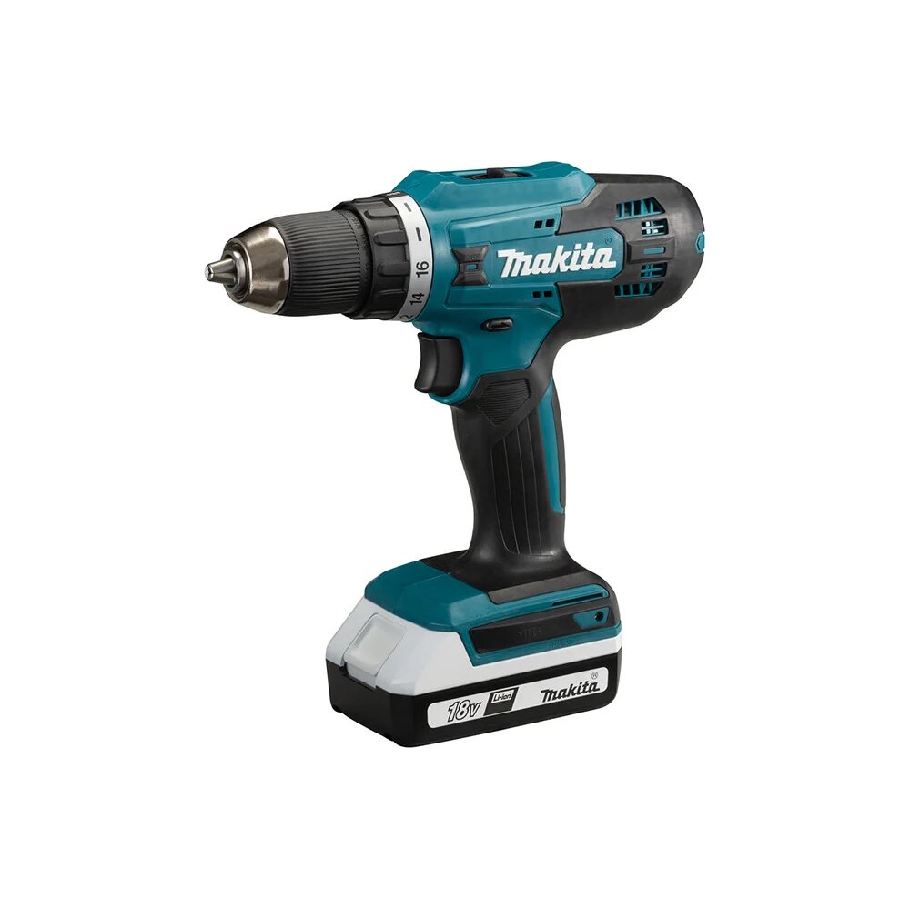 Дрель-шуруповерт Makita аккумулятор G-серия 18 В, 13 мм, 42/24 Нм (2x1,5Ач, з/у) DF488D002, 1,7 кг, резиновый