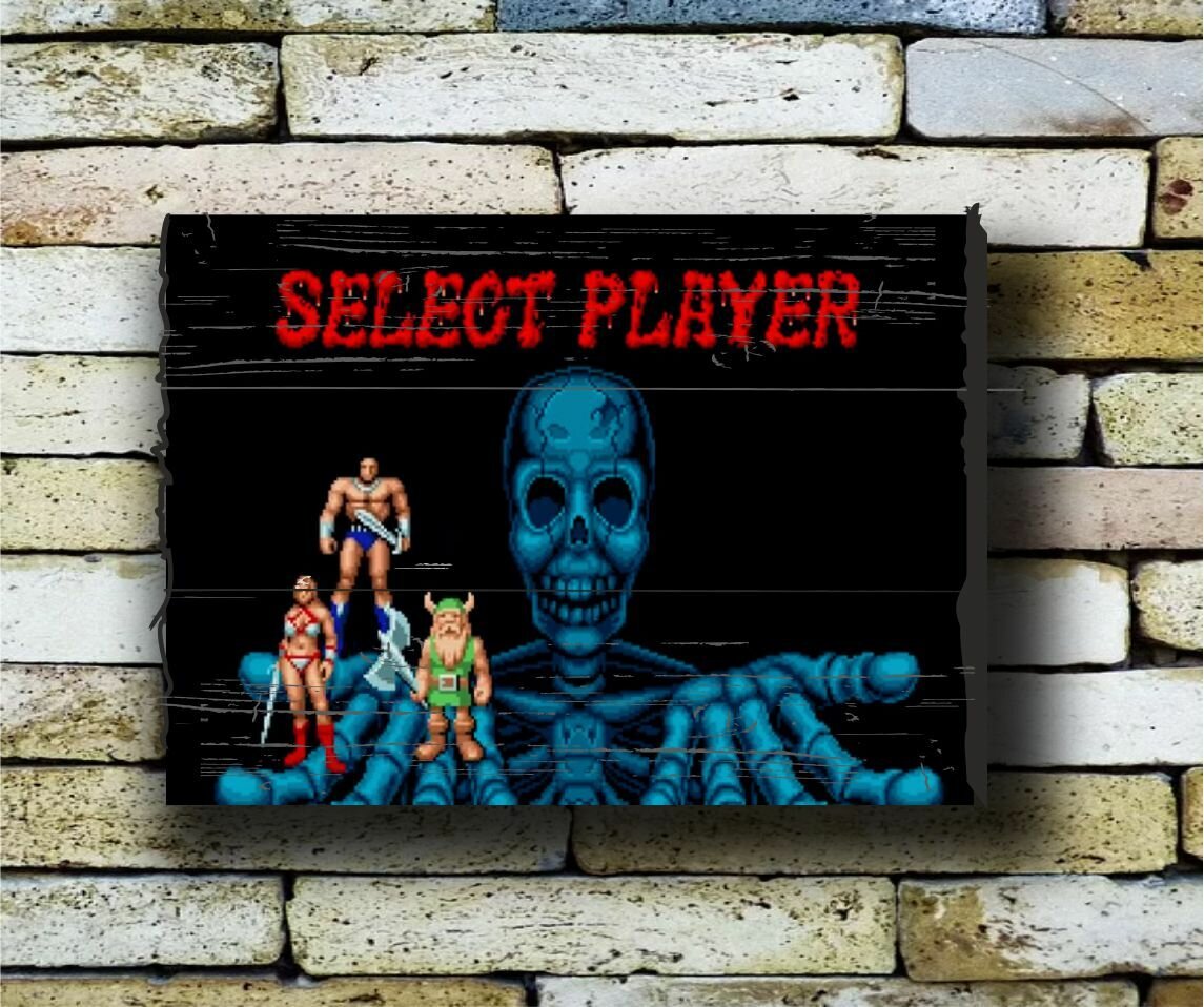 Картина на досках "Пиксельные игры Атари. Сега. Golden axe. Голден Акс 1"