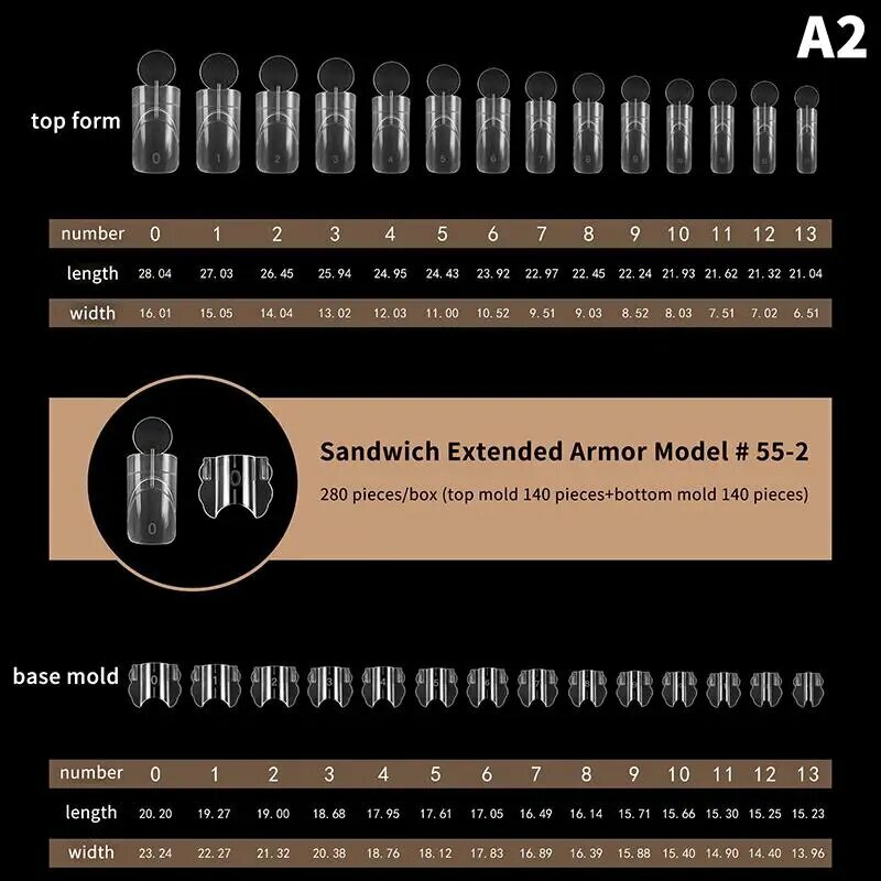 Формы для наращивания ногтей AQTOCNA A2, 14 размеров