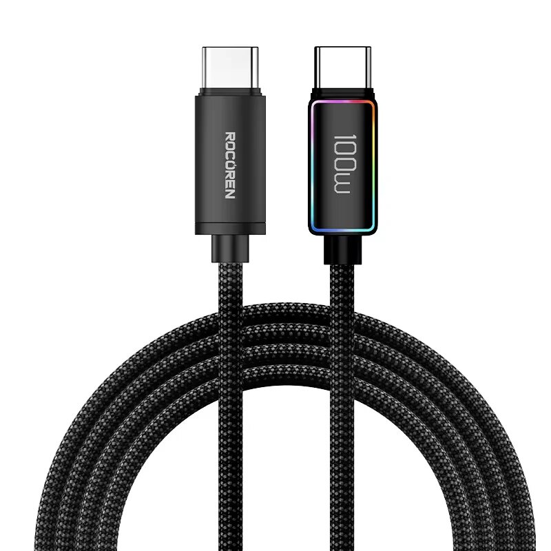 Кабель USB-C Rocoren 100W 2m с RGB подсветкой