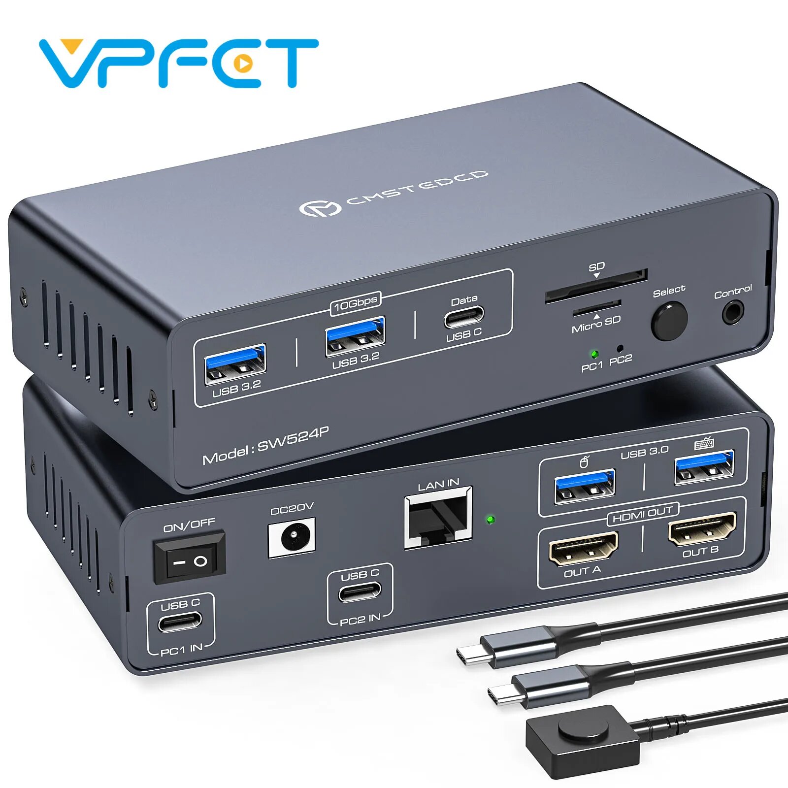 VPFET USB-C KVM 2 в 2 4K HDMI, UK Plug