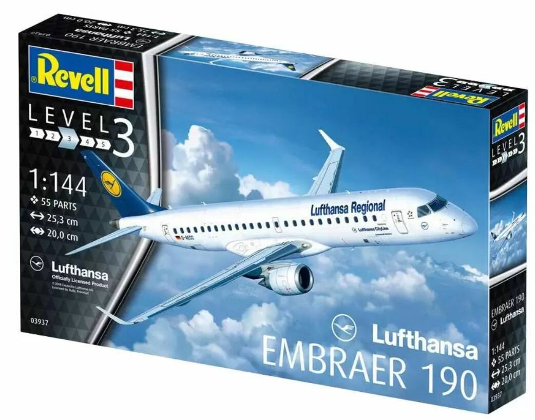 Сборная модель Revell 03883 Самолет Embraer 190 Lufthansa New Livery, 1:144