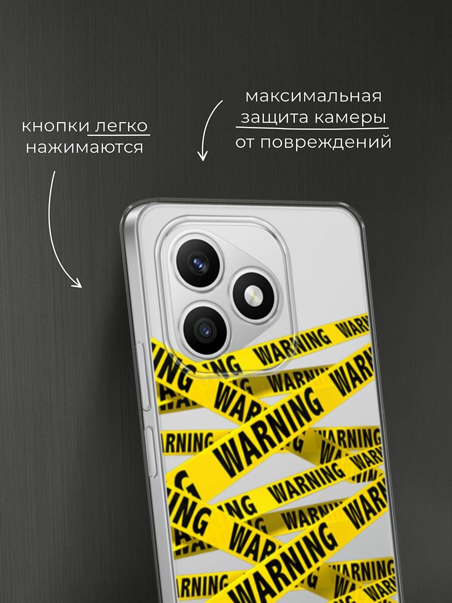 Чехол на Honor X8d / Хонор X8d с принтом Warning, прозрачный — фото 1