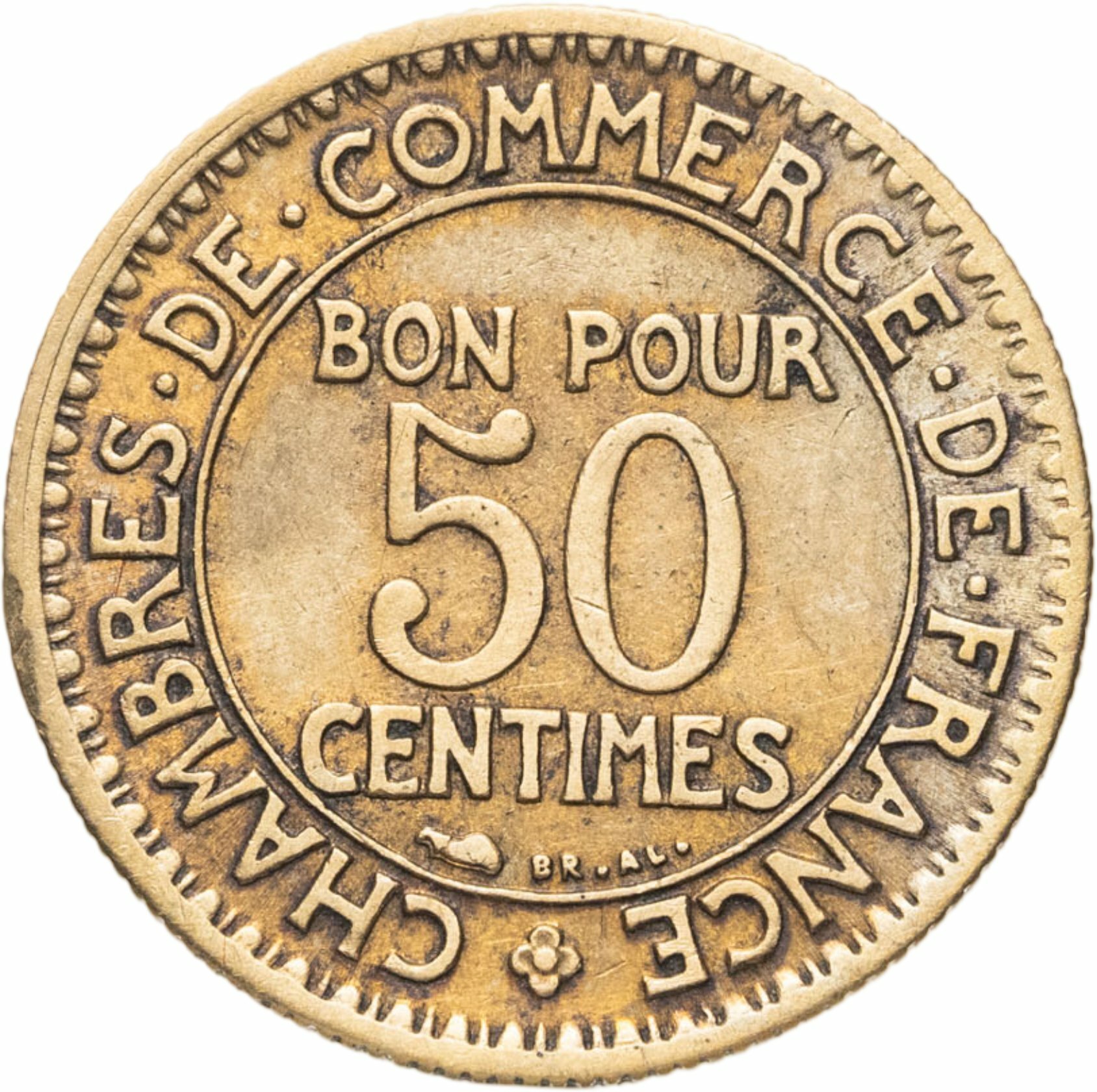 Франция 50 сантимов centimes 1928, Бронза, в сохранности VF