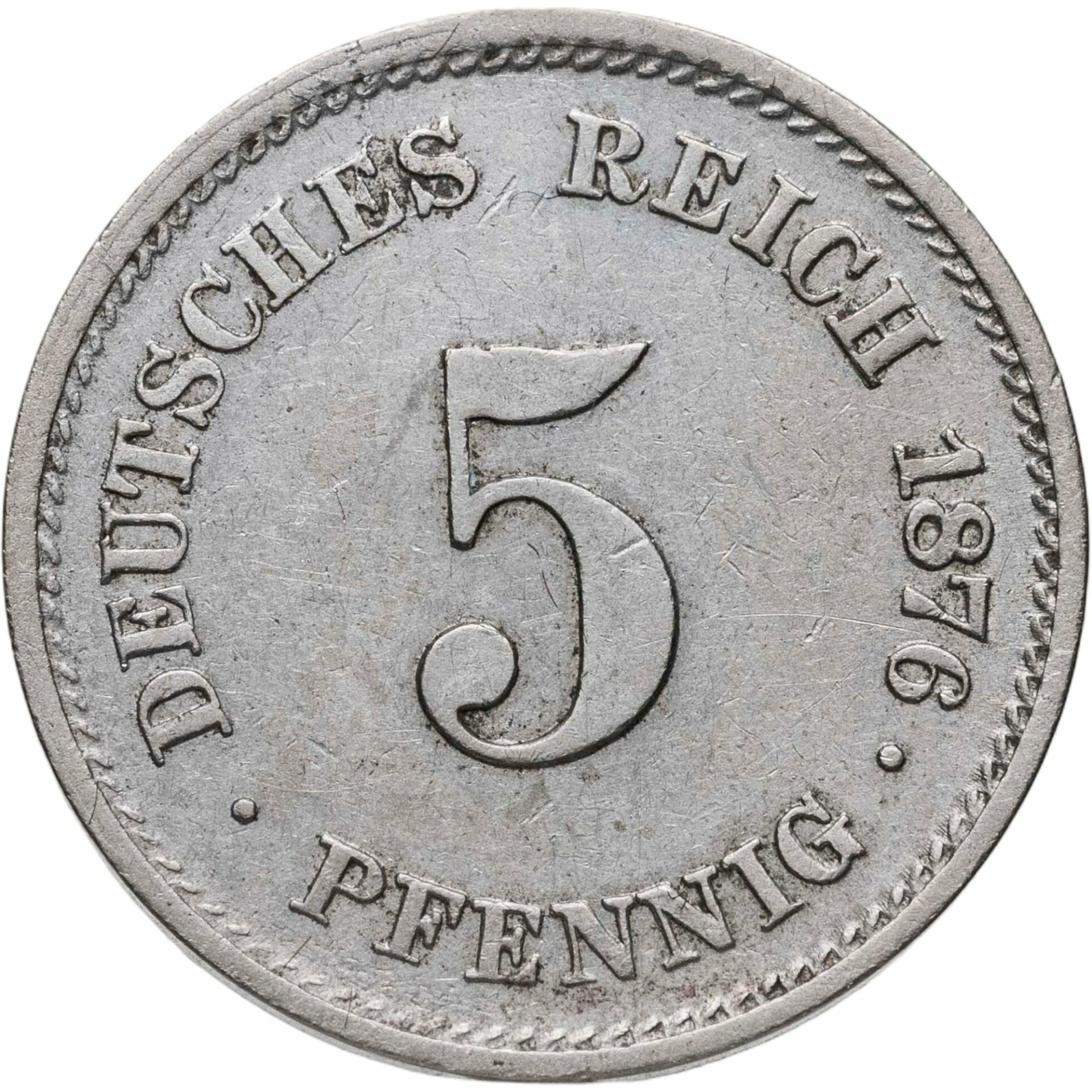 Германия 5 пфеннигов pfennig 1876 E знак монетного двора: "E" - Дрезден, Мельхиор медь-никель, в сохранности VF
