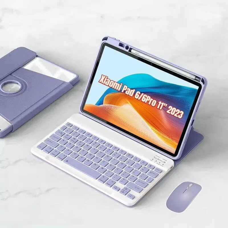 Вращающийся на 360 чехол-клавиатура для Xiaomi Pad 6/6Pro 11 2023 с мышью