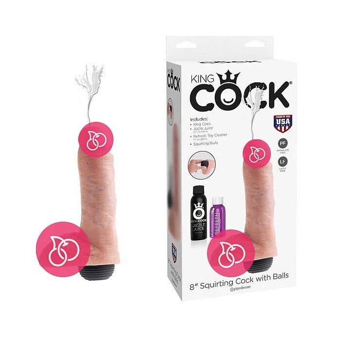 Фаллоимитатор 8" Squirting Cock With Balls с эффектом семяизвержения