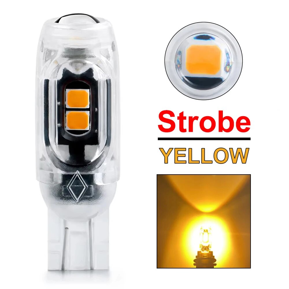 2 PCS T10 Strobe Yellow LED лампа 12V CANBUS