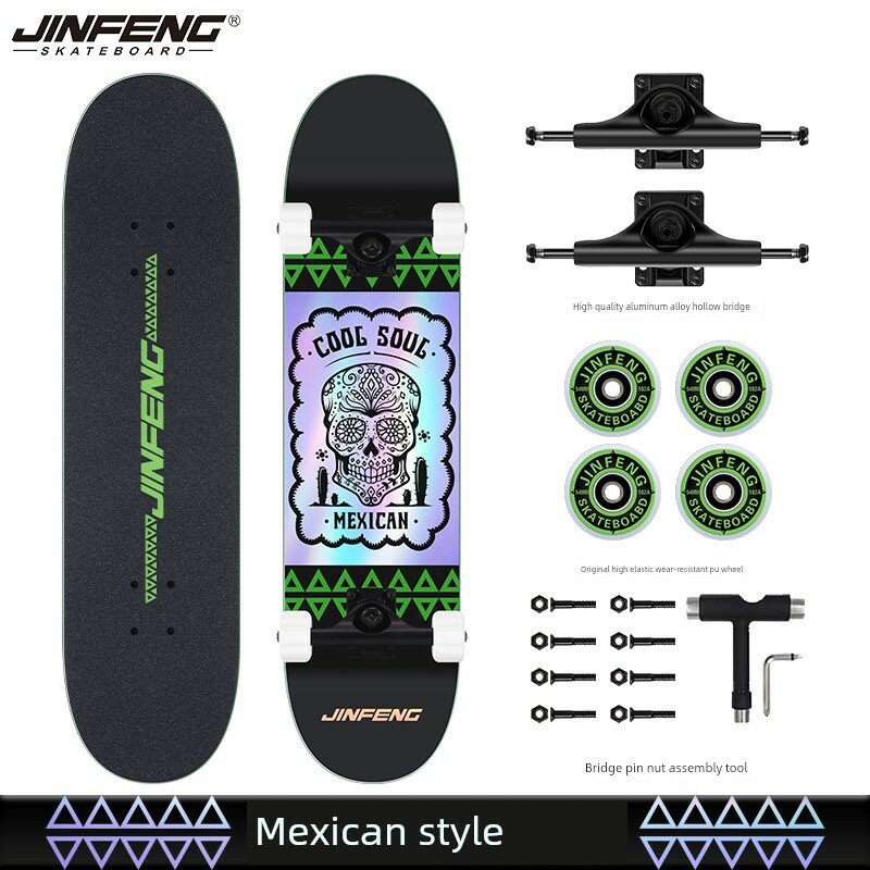 Высококачественный профессиональный скейтборд Mexican Style из 7-слойного клена с подшипниками ABEC-9 для начинающих и