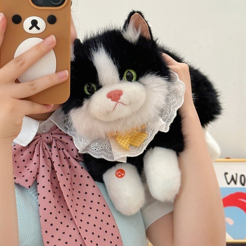 Имитация рэгдолла, кукла-кошка, милая мяукающая кошка, плюшевая игрушка-черная звучащая рэгдолл, кошка-45 см