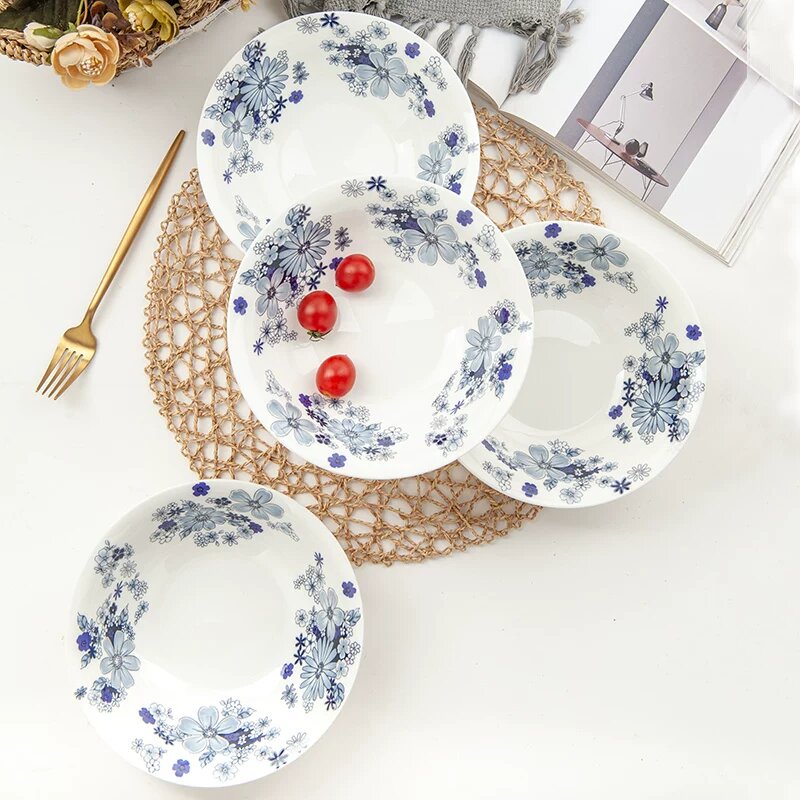 Floral Collection ручная керамика из костяной керамики, набор из 4 тарелок 8 дюймов для супа и риса