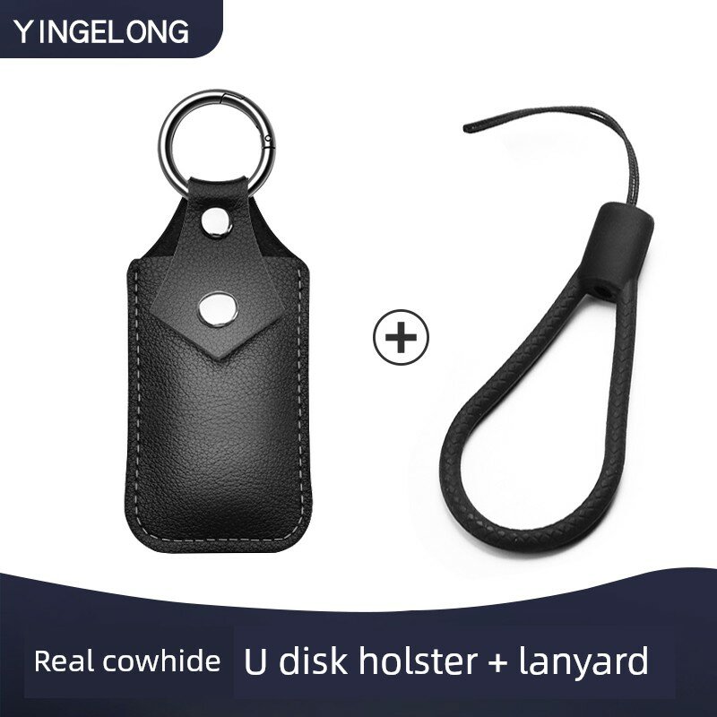 Кожаный чехол для USB-накопителя с черным силиконовым шнуром, защитный чехол для U-ключа и карт
